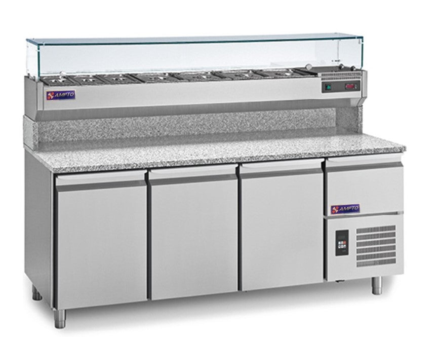 MPP-3US - Pizza Prep Table Refrigerated Granite 3 section with top rai